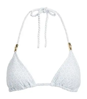 Heidi Klein Heidi Klein Triangle Bikini Top With Folate Motif And Gold-Tone Hardware Blue