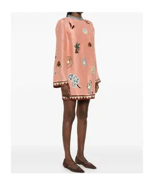 ALEMAIS Round Neck Long Sleeve Printed Dress