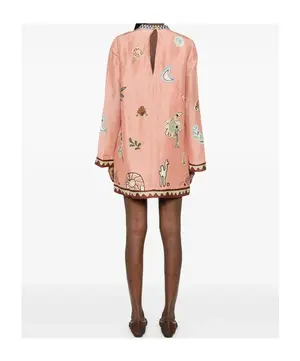 ALEMAIS Round Neck Long Sleeve Printed Dress