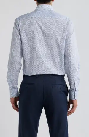 DANIEL HECHTER Paris Modern Fit Neat Geometric Print Cotton Dress Shirt - White