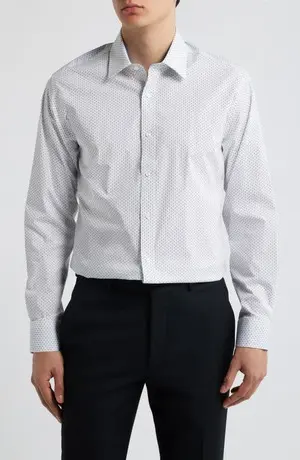 DANIEL HECHTER Paris Modern Fit Neat Floral Print Cotton Dress Shirt - White