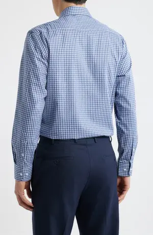 DANIEL HECHTER Trim Fit Check Cotton Dress Shirt - Blue
