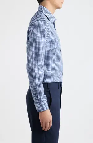 DANIEL HECHTER Trim Fit Check Cotton Dress Shirt - Blue
