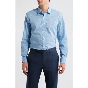 DANIEL HECHTER Paris Modern Fit Geometric Print Cotton Dress Shirt - Blue