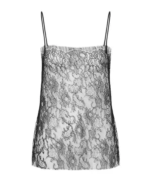 Alberta Ferretti Sheer Lace Spaghetti Strap Top