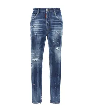 Dsquared2 Distressed Tapered Jeans With Paint Stains