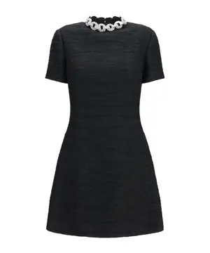 Valentino Garavani Short Sleeve Embroidered Tweed Dress - No
