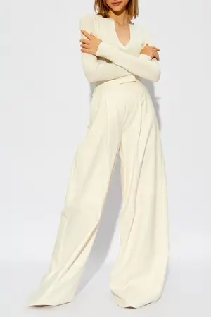 Max Mara V-neck Ribbed-knit Long-sleeve Top With Stripe Detail