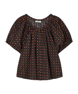 DÔEN DOEN June Gathered Floral-Print Organic Cotton-Voile Blouse Multicolour