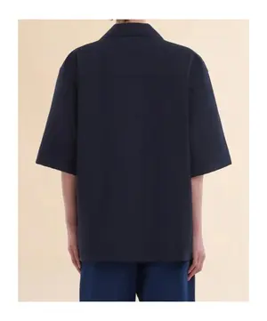 Marni Deep Blue Tropical Wool Bowling Shirt With Mending
