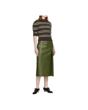 Marni Short-sleeved Openwork Knit Sweater With Horizontal Stripes - Brown