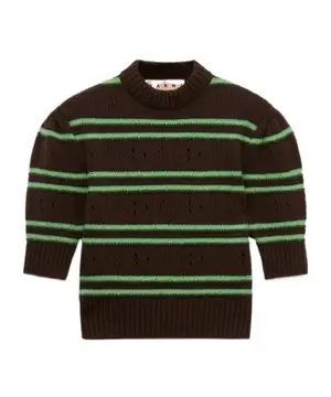 Marni Short-sleeved Openwork Knit Sweater With Horizontal Stripes - Brown
