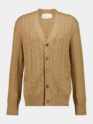 AMI Paris Camel Cable Stitch V-neck Cardigan