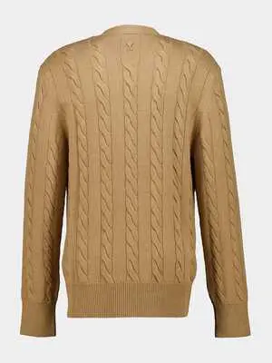 AMI Paris Camel Cable Stitch V-neck Cardigan