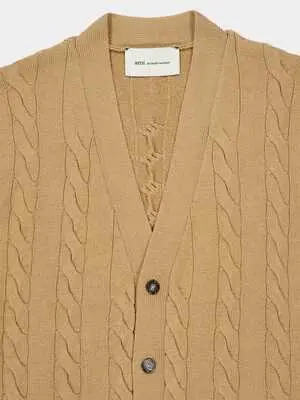 AMI Paris Camel Cable Stitch V-neck Cardigan