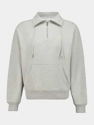 AMI Paris Cotton Half-zip Sweatshirt With De Coeur Embroidery - Grey