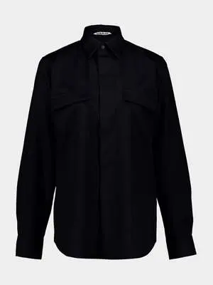 Auralee Wool Herringbone Overshirt - Black