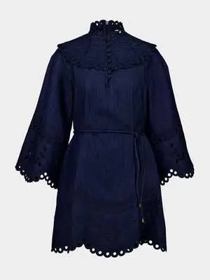 Zimmermann Mahon Broderie Denim Mini Dress - Blue