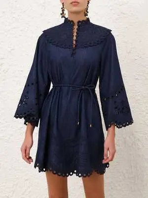 Zimmermann Mahon Broderie Denim Mini Dress - Blue