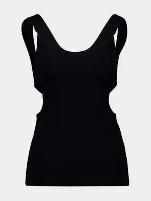 Auralee Double Faced Silk Cotton Tank With Cut-out Detail - Black