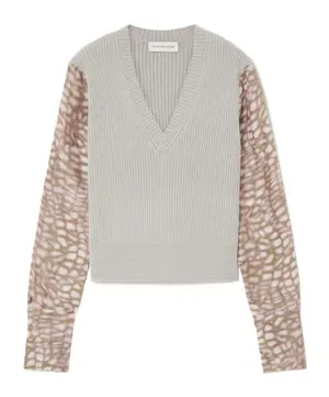 Dries Van Noten Ribbed-knit And Printed Satin Sweater