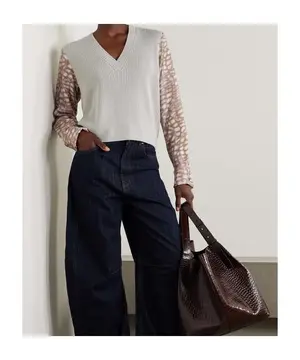Dries Van Noten Ribbed-knit And Printed Satin Sweater