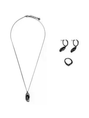 Alexander McQueen Sculpted Pendant Necklace, Cable-link Chain, And Hoop Earrings Set - Black
