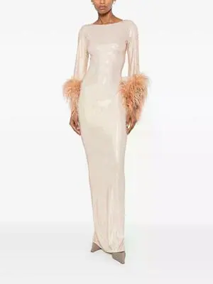 MIRON Feather-trim Crystal-embellished Dress