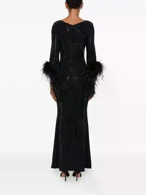 MIRON Crystal Embellished Feather Trim Dress