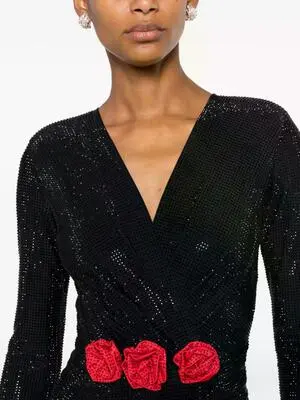 MIRON V-neck Floral Appliqué Maxi Dress