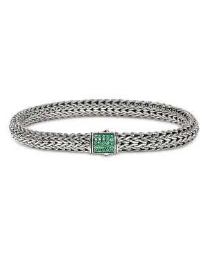 John Hardy Sterling Silver Woven Link Bracelet - Emerald