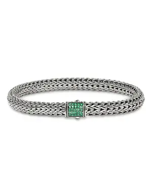 John Hardy Sterling Silver Gemstone Cluster Woven Link Bracelet - Silver/green