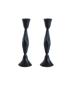 CREATIVE WOMEN High Diamond Handforged Iron Candle Stand, Set Of 2 - Black
