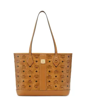 Mcm Liz Small Visetos Leather Tote - Cognac