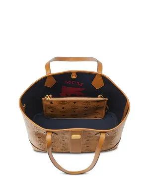 Mcm Liz Small Visetos Leather Tote - Cognac