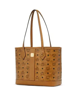 Mcm Liz Small Visetos Leather Tote - Cognac