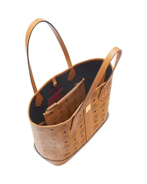 Mcm Liz Small Visetos Leather Tote - Cognac