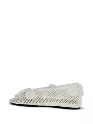 GANNI Jenny Flower-embellished Mesh Ballet Flats - White