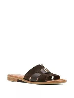 SERGIO MORETTI FIRENZE Suede Logo Plaque Slippers