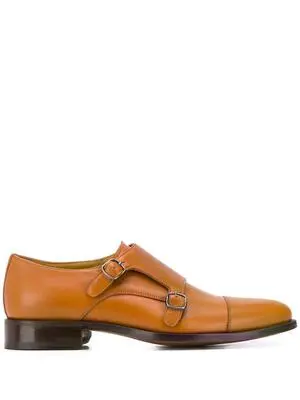 SCAROSSO Cognac Leather Monk Strap Shoes With Brogue Detailing