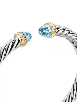 David Yurman Cable Flex® Bracelet In Sterling With Yellow Gold And Sky Blue Topaz