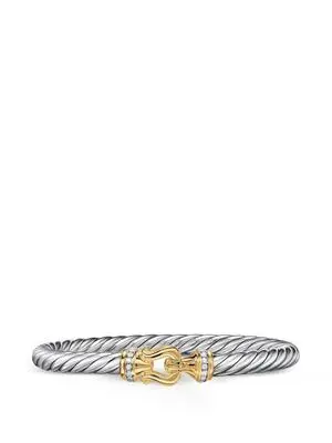 David Yurman Cable Flex® Buckle Bracelet In Sterling And 14k Yellow Gold With Pavé Diamonds - Silver