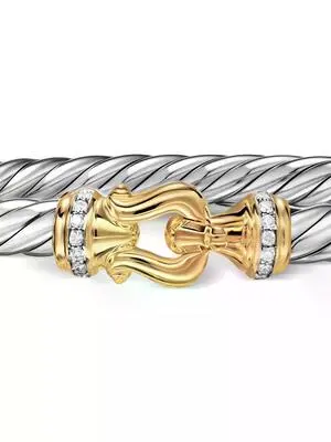 David Yurman Cable Flex® Buckle Bracelet With Pave Diamonds In Sterling And 14k Yellow Gold