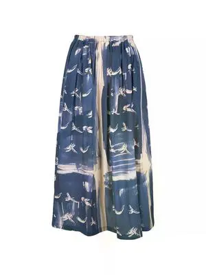 ODEEH Abstract Print Pleated Maxi Skirt