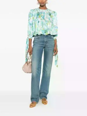 Chloé Floral Jacquard Crew Neck Blouse - Blue