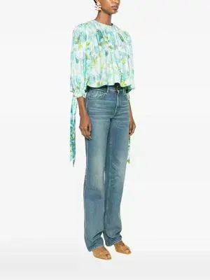 Chloé Floral Jacquard Crew Neck Blouse - Blue