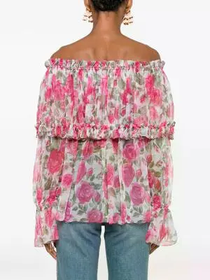 Chloé Floral-print Off-the-shoulder Blouse - Pink