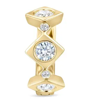 DAVID MORRIS Yellow Gold And Diamond Triolette Square Single Hoop Earring - Clear
