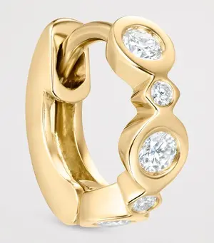 DAVID MORRIS Yellow Gold And Diamond Triolette Oval Single Hoop Earring