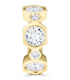 DAVID MORRIS Yellow Gold And Diamond Triolette Hexagon Single Hoop Earring - Clear